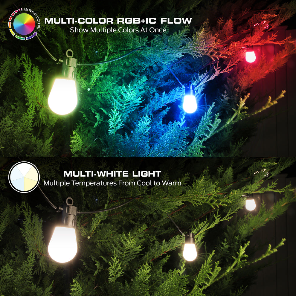 24ft Smart Sound Reactive Outdoor Dimmable LED String Lights, 12 Bulb ...