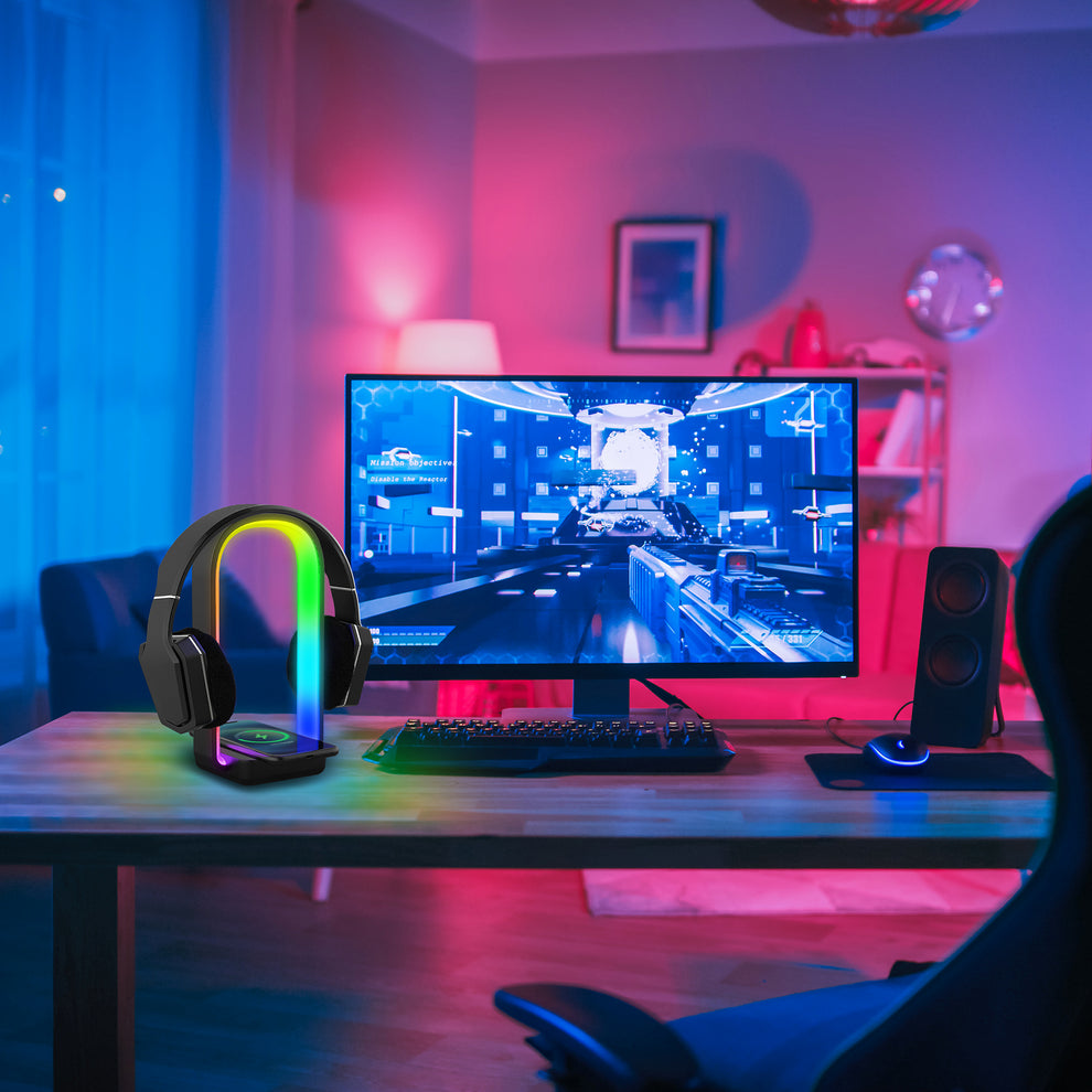 Wireless 10W Sound Reactive LED Arc Light Lamp Charging Station, Remot ...